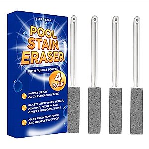 [4 Pack] Pool Pumice Stone for Cleaning Tiles and Hard Water Stains - Pool Stain Eraser with Handle for Easy Use - Pumice Stone for Pool Tile Cleaning - Pool Tile Cleaner for Calcium Build Up