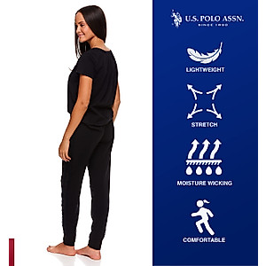 U.S. Polo Assn. Womens Pajamas - Short Sleeve PJs with Jogger Pajama Pants (Black, Large)