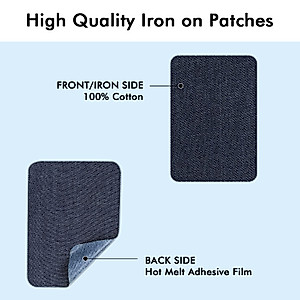 CAREGY Iron on Patches for Clothing Repair, Denim Patches Iron on, 4 Shades Jean Patches Repair Decorating Kit 24PCS Iron on Patch Size 3" by 4-1/4" (7.6 cm x 10.8 cm)