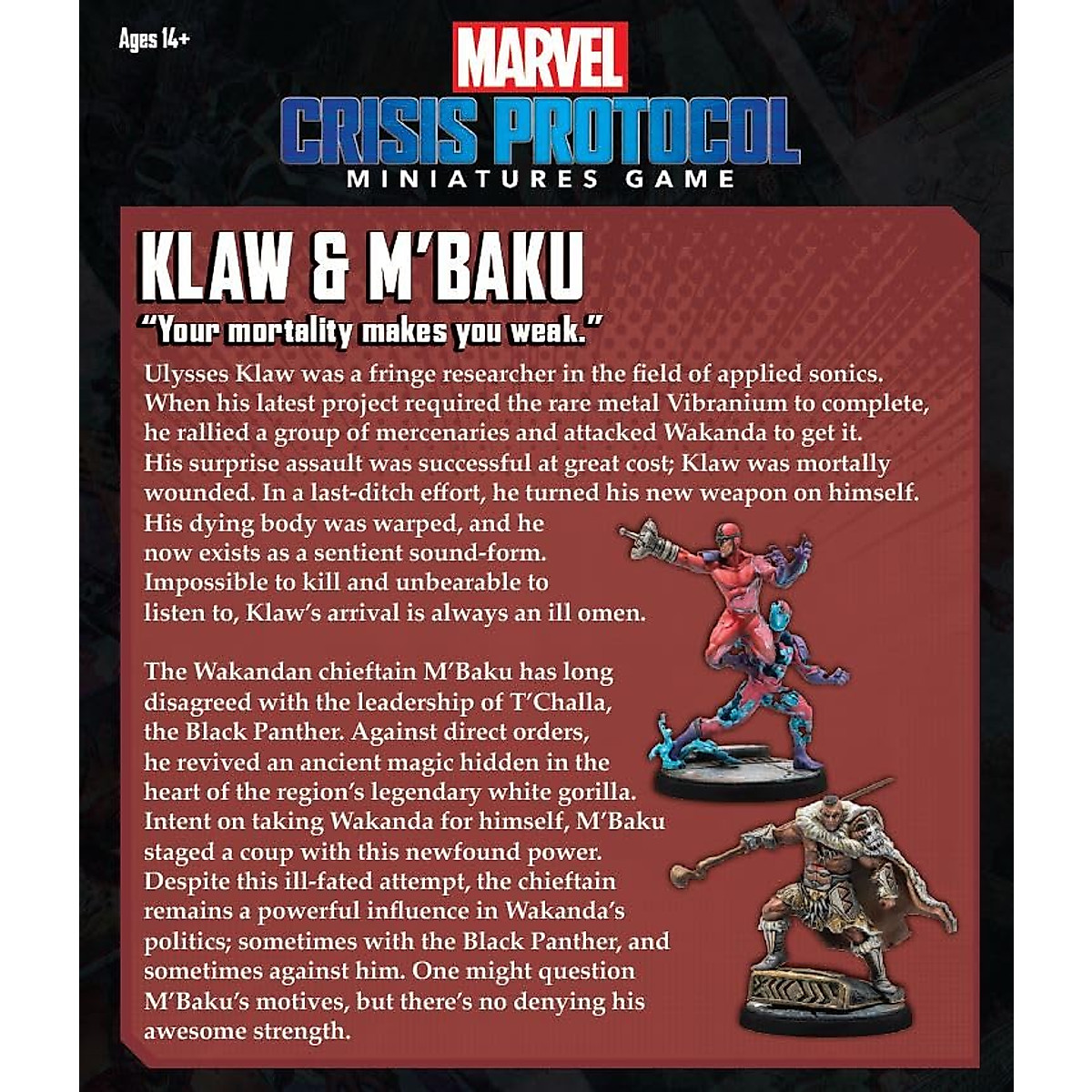 Atomic Mass Games Marvel: Crisis Protocol Klaw & M'Baku Character Pack - Wakanda's Powerhouse Duo! Tabletop Superhero Game, Ages 14+, 2 Players, 90 Minute Playtime, Made