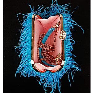 ZAKIA Ostrich Feather Clutch Purse Fluffy Tote Handbag for Women Evening Party Prom (A-Acid blue)