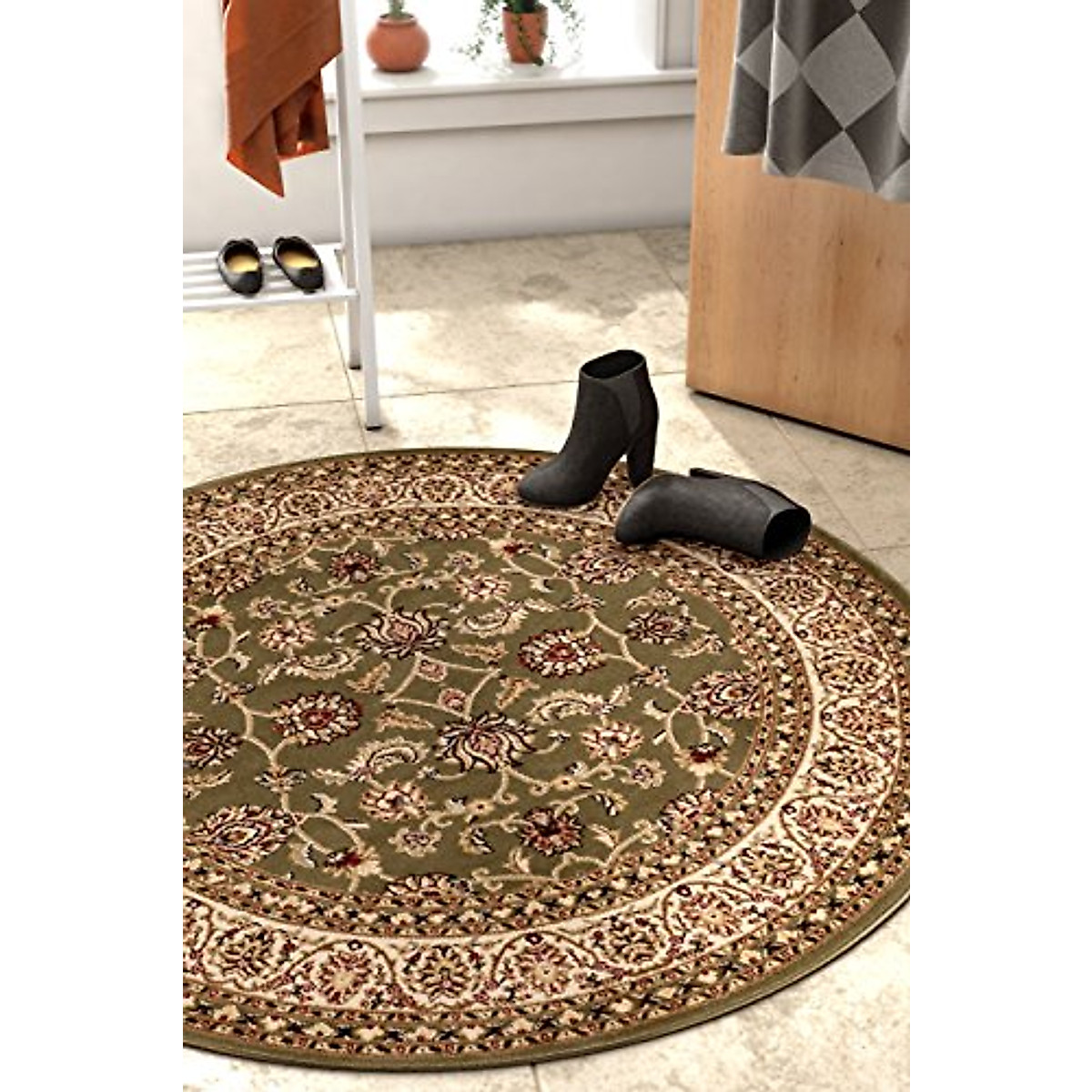 Well Woven Barclay Sarouk Green Traditional Area Rug 3'11" Round