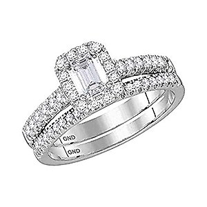 Roy Rose Jewelry 14K White Gold Womens Emerald Diamond Bridal Wedding Engagement Ring Band Set 1-Carat tw
