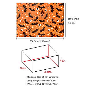 LeZakaa Halloween Wrapping Paper Sheet - 12 Sheet with 4 Different Design - Skull/Ghost/Pumpkin/Bat Pattern for Men, Women, Kids, Boys, Girls - 27.5 x 19.6 inches Per Sheet