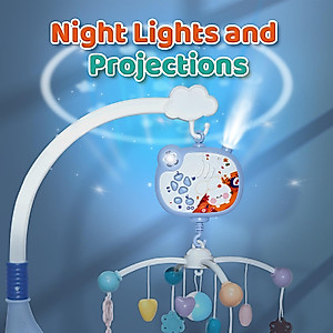 JAWOJOWA Baby Crib Mobile with Music and Night Lights,Mobile for Crib with Rotation, Remote Control, Projection, Baby Crib Toys for Newborn Infant Boys Girls Toddles (Pink)