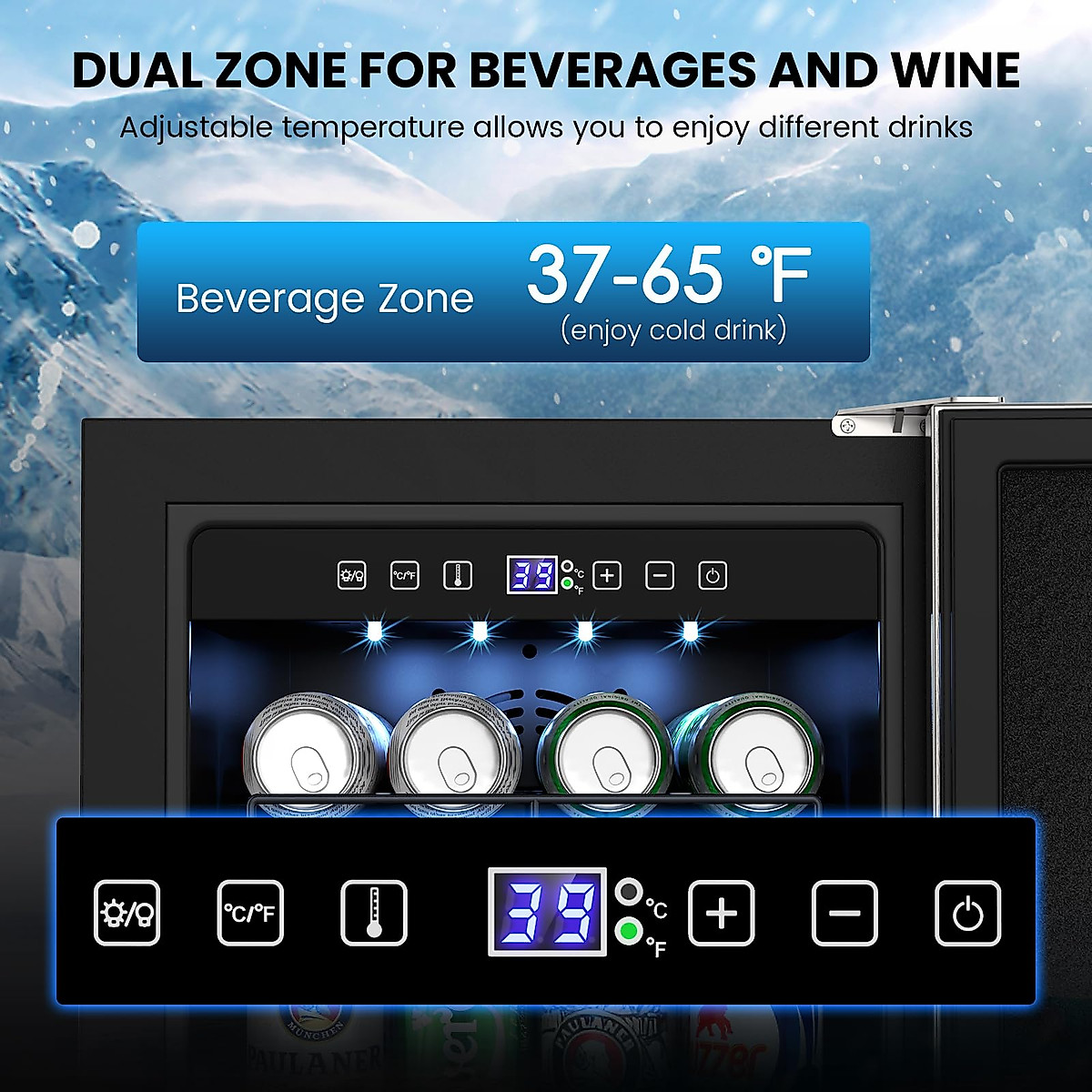 15 Inch Outdoor Beverage Refrigerator, Weather Proof Stainless Steel Undercounter Beverage Fridge with Removable Shelves, 80 Cans Built-in/Freestanding Beer Cooler for Patio and Kitchen