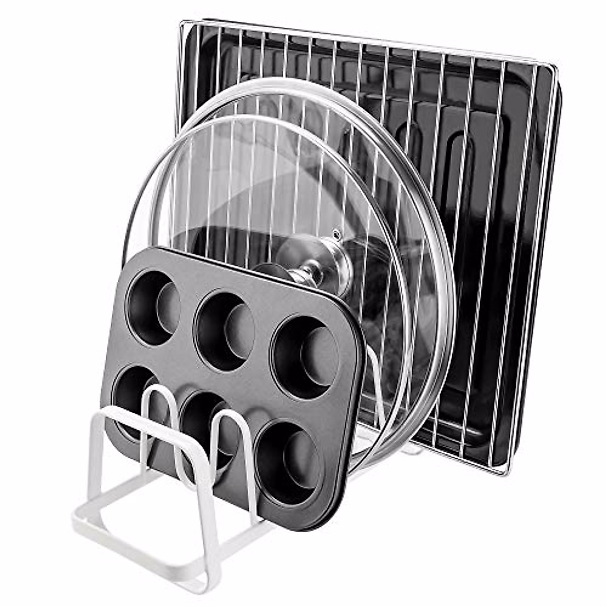6 Compartments Pan and Pot Lid Organizer Rack Holder, white(2 Pack)