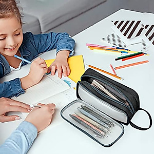 VIC VSEE Mesh Pencil Case Pencil Bag, Clear Pencil Pouch Multi-Purpose, Cute Pencil Case Large Capacity Makeup Bag Travel Office School College Gift for Adults Teen Girl Boy, Black