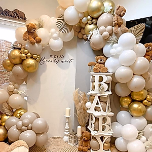 Sand White Gold Balloon Arch Kit, White Beige Chrome Gold Balloons Cream Balloons Metallic Gold Balloons for Boho Neutral Baby Shower Wedding Bridal Shower Birthday Decorations…