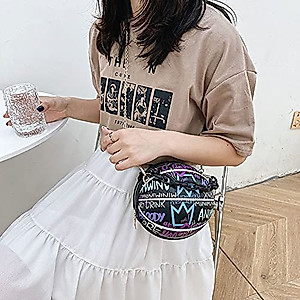 Basketball Shaped Purse Shoulder Bags, Round Graffiti PU Crossbody Bag for Women