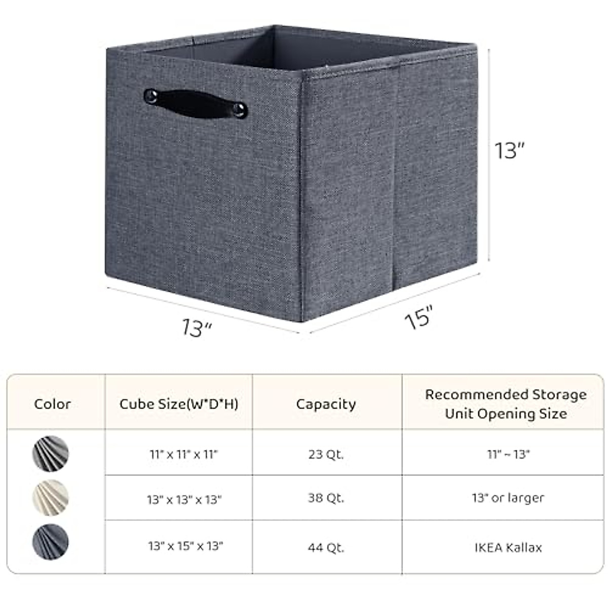 FABINADO Thickened Storage Cubes, 13x15 Inch Foldable Storage Cuby Bin with Dual Handles for Kallax, Slate Gray, 3 Pack