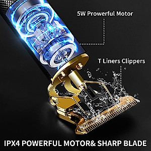 YOUNMI Hair Clippers for Man, Cordless Hair Clippers, Body Hair Trimmer, Professional Hair Clippers, Electric Trimmer for Men IPX4 Waterproof with Comb Guides, USB Rechargeable, Haircut Machine