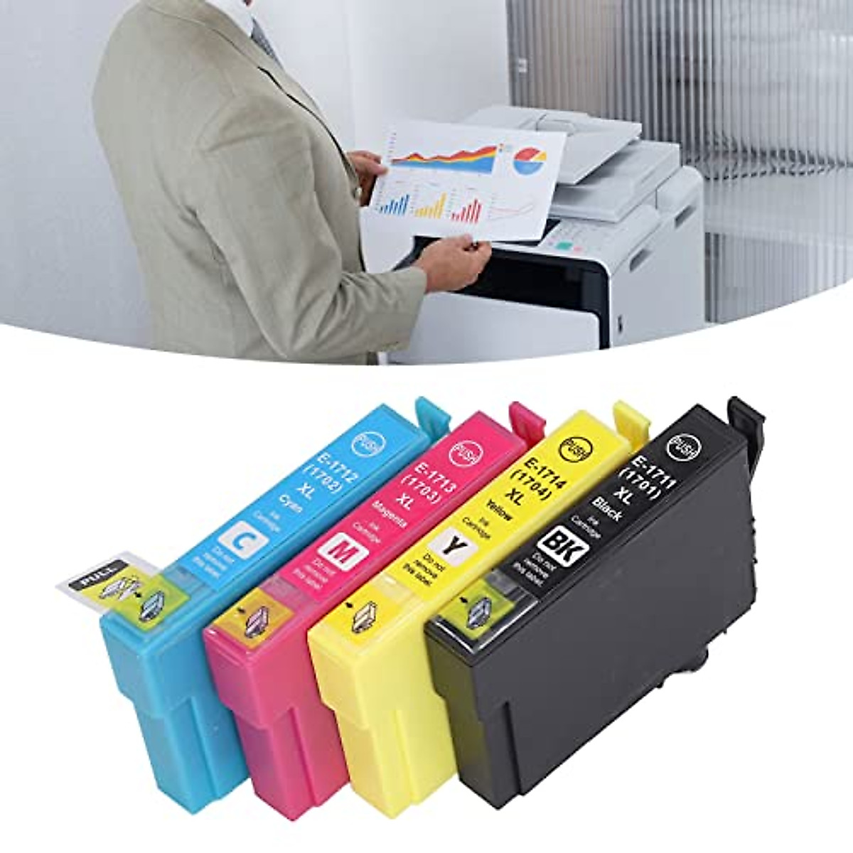 Hilitand 4PCS Printer Ink Cartridge Color Printing Large Capacity Ink Cartridge Replacement for Office Print Photos, Test Papers, Documents