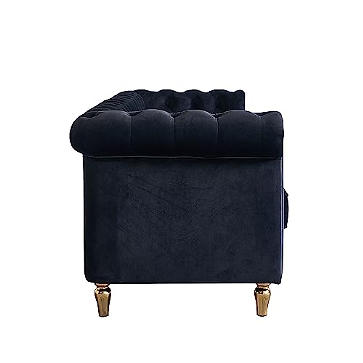 Goohome 84.65" Chesterfield Sofa, 3-Seater Velvet Deep Button Tufted Sofá Upholstered Love Seat Couches with Rolled Arm, Gold Strip Trim, for Bedroom Office Apartment Living Room Furniture, C-Black
