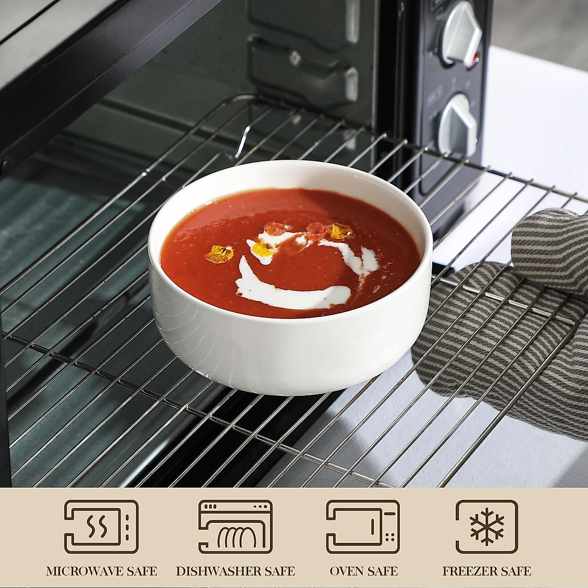 MALACASA 24 OZ Cereal Bowls, Porcelain Soup Oatmeal Bowls Kitchen Ceramic Bowls Set of 4 Dishwasher Microwave Oven Safe, White, Series LUNA