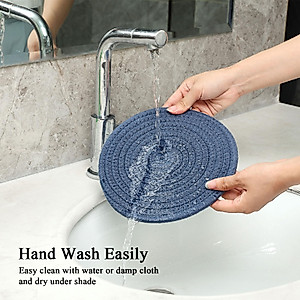 SHACOS 8 Inches Trivets for Hot Dishes, 4 Pieces Cotton Trivets Mats for Kitchen, Hot Pads for Countertops and Table, Heat-Resistant Pot Holders for Hot Pots and Pans(Blue, 4pcs)