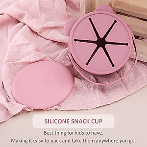 Dilovely Snack Cups for Toddlers, Baby Snack Containers, Silicone Toddler Snack Cups No Spill, Food Catcher with Lid & Bucket-like Handle, BPA Free & Dishwasher Safe, 9 Ounce Rose