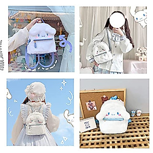 Cute Girl Plush Bookbags Backpacks for School, 3D Kawaii Animal Coon Shoulder Bags Handbag backpack white dog, One Size
