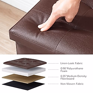 HOOBRO 43.3 Inchs Folding Storage Ottoman Bench, Storage Chest, Footrest, Coffee Table, Padded Seat, Upholstered Top, Holds up to 660 lb, for Living Room, Bedroom, Entryway, Brown BR110CW01