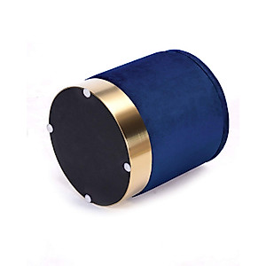 DEERUN Round Velvet Storage Ottoman Foot Rest Stool/Upholstered Footstool with Gold Plating Base,Pack of 2 (Blue)