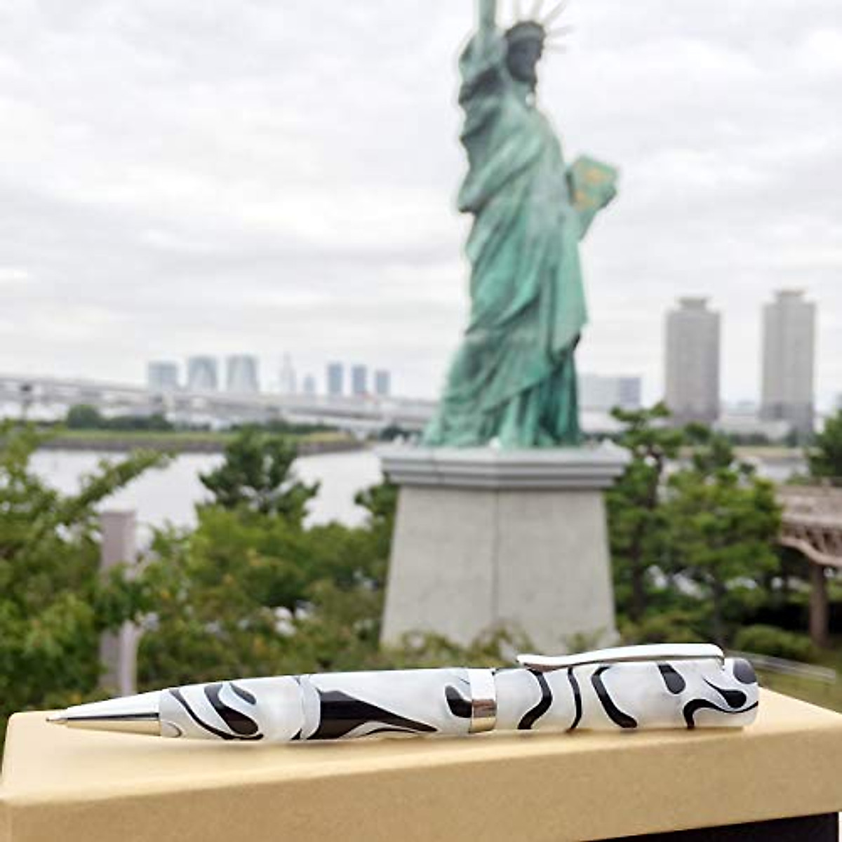 LACHIEVA LUX White Luxury Acrylic Celluloid Finished Ballpoint Pen for Writing. Nice Ball Pen Set Gift for Women & Men. (White/Black)