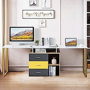 Tangkula 87 inch 2-Person Desk with 3 Storage Drawers & Shelves, Large Computer Desk, Multifunctional L-Shaped Desk Writing Desk Computer Workstation with Spacious Desktop, Home Office Desk