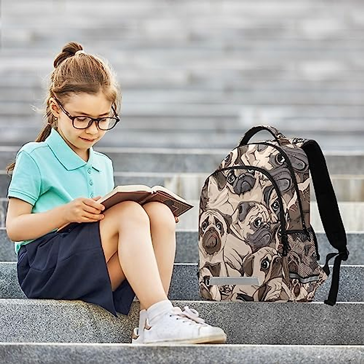 ALAZA French Bulldog Pugs Dogs Animal Backpack for Students Boys Girls Travel Daypack