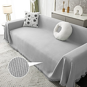 MYSKY HOME Couch Cover Sofa Covers Sectional Couch Covers for 3 Cushion Couch Sofa Cover for Living Room L Shaped Sofa Slipcovers for Dogs (X-Large, 71" x 118", Light Grey)