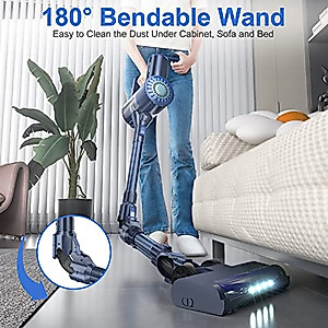 PRETTYCARE Cordless Vacuum Cleaner, 6 in 1 Lightweight Stick Vacuum Self-Standing with Powerful Suction, 180° Bendable Wand Rechargeable Cordless Vacuum for Hardwood Floor Pet Hair