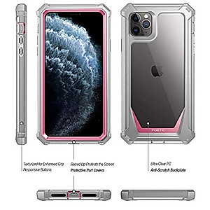 iPhone 11 Pro Max Case, Poetic Full-Body Hybrid Shockproof Ruggec Clear Bumper Cover, Built-in-Screen Protector, Guardian Series, Case for Apple iPhone 11 Pro Max (2019) 6.5 Inch, Pink/Clear