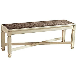 Signature Design by Ashley Bolanburg French Country Upholstered Dining Room Bench, Antique White