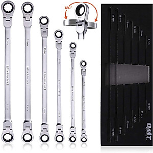 OMT 6-Piece Metric 8mm - 19mm Extra Long Gear Ratcheting Wrench Set XL Extended Handle with Flex Head, 8mm 9mm 10mm 11mm 12mm 13mm 14mm 15mm 16mm 17mm 18mm 19mm - 6pcs & 12 Sizes