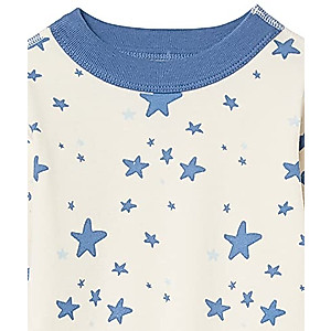 Moon and Back by Hanna Andersson Unisex Toddlers' Organic Cotton Long-Sleeve Top and Bottom Pajama Set, Blue Ecru Stars, 2T