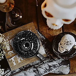 CALATOUR Set Of 2 Midnight Skull Coffee Large Mugs With Skull Spoons In Gift Box,Cute Halloween Spooky Witch Gifts Goth Decor Cool Novelty Tea Cups,21oz/620ml Porcelain(Midnight Black)