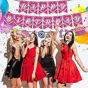 NOVBAUB Preppy Y2K Party Decorations Garland Banner 2 Style Aesthetic Hot Pink Leopard Smile Face Room Decor Party Decor Glitter Bunting Flag Home Decor Birthday Party Supplies for Kids Teens Girls Bachelorette Early 2000s Theme Party