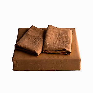 Modern Style Bedding Three Piece Set, Washed Cotton Quilt Cover, Breathable, Durable, Soft and Comfortable with 2 Pillowcases (Brown, Full (80 "x 90"))