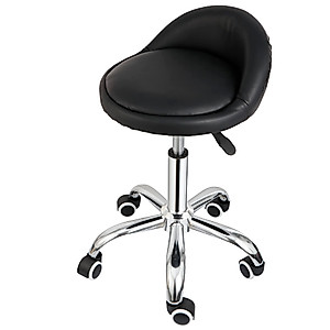 JupiterForce 24'' Adjustable Rolling Stool 360 degree Swivel Salon Office Massage Medical Facial Spa Stool Chair with Wheels Backrest PU Cushion Gas Lift Stool (Black)