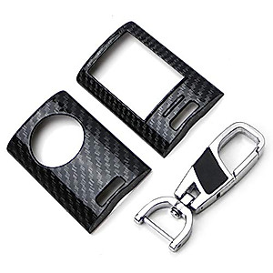 iJDMTOY Glossy Black Carbon Fiber Finish Exact Fit Key Fob Shell Cover w/Keychain Compatible with Cadillac ATS CTS DTS XTS SRX STS Escalade or Chevrolet C7 Corvette, etc