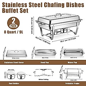 4 Pack Chafing Dish Buffet Set 9.5 Qt Rectangular Stainless Steel Chafers 3.7 Qt Round Chafing Dishes with Foldable Frame Full Size Pans Buffet Server Catering Warmer for Wedding Banquet Party Dinner