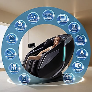 HealthRelife 4D Massage Chair Full Body Zero Gravity Full Body SL Track Intelligent Voice Control Bluetooth Speaker with Heated, Black