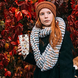 Zzkol Fall Maple Leaves Flower Tumbler with Lid and Straw, Autumn Rose Floral Stainless Steel Travel Coffee Cup, 20oz Farmhouse Double Wall Vacuum Insulated Mug Thanksgiving Gifts