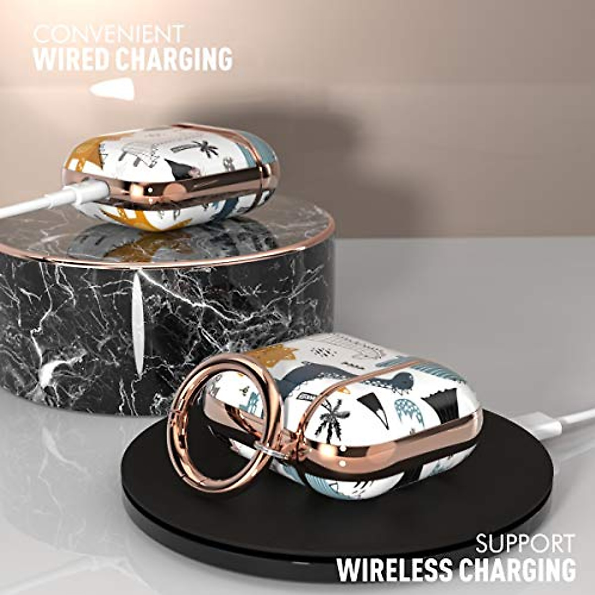 wenew Protective Airpods Case Cover Designed for Apple Airpods 2 & 1, Cute Fadeless Patterns Shockproof Hard Case Cover with Portable Keychain Clip for Girls Kids Women Men