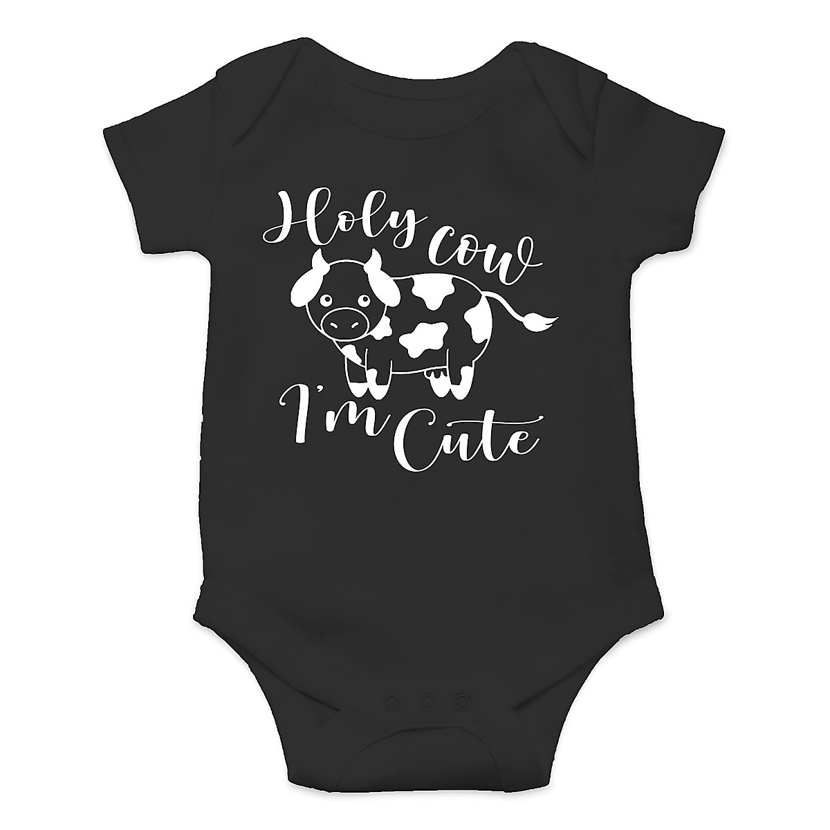 AW Fashions Holy Cow I'm Cute Bodysuit Funny Baby Announcement Girl Clothes Cute Newborn Boy Outfits (Newborn, Black)