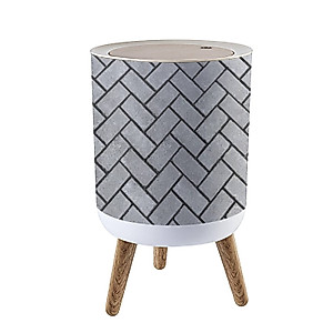 Small Trash Can with Lid Sidewalk Gray Tiles diagonally Texture Copy Space 7 Liter Round Garbage Can Elasticity Press Cover Lid Wastebasket for Kitchen Bathroom Office 1.8 Gallon