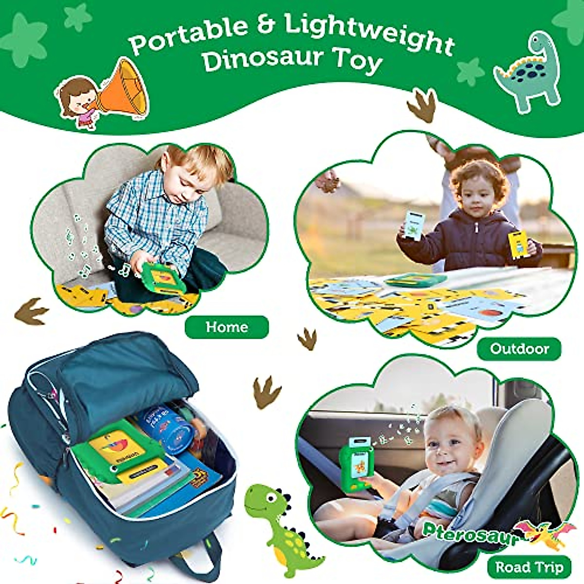 Toddler Toys for 2 3 4 5 Year Old Boys Girls, Richgv Pocket Speech Flash Cards Dinosaur Toys 2 Year Old Boy Girl Birthday Gifts Preschool Speech Development Toys Autism Sensory Toys Travel Essentials