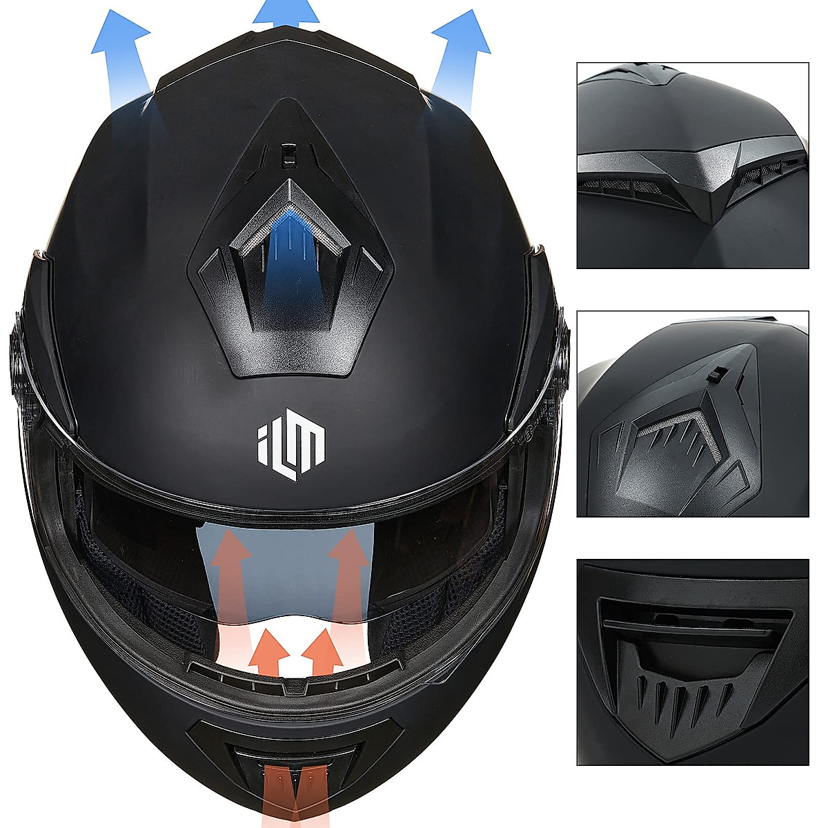 ILM Motorcycle Helmets for Adults Dual Visor Enlarged Air Vents Modular Full Face Cascos para Motos Men Women DOT Model DP998(Matte Black, Large)