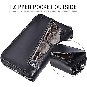 Leamekor Credit Card Wallet Holder Zip Bifold Wallet Genuine Leather 25 Card Slots