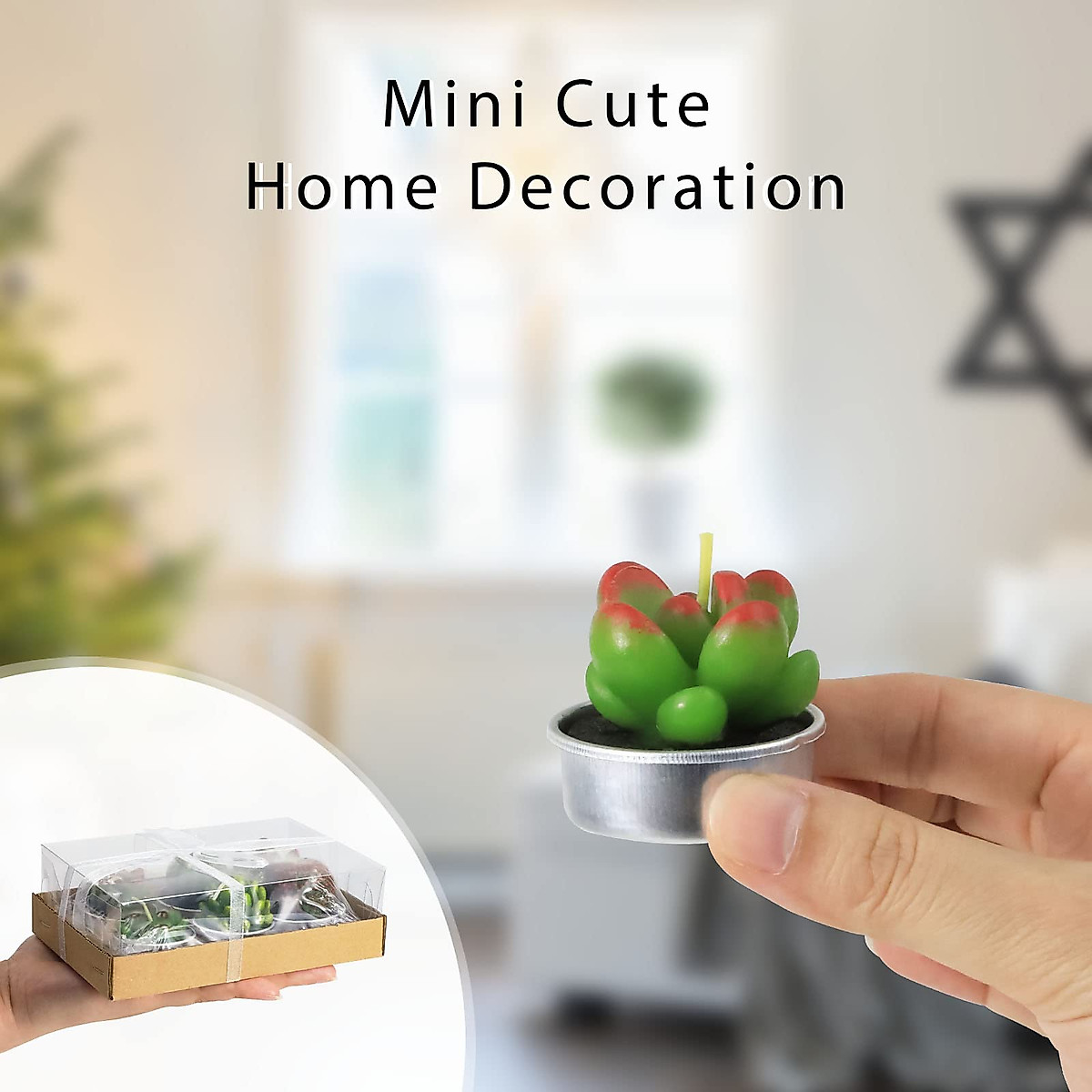 SCENTORINI Tealight Candles, 12 Pack Cactus Candles, Cute Tealight Candles for Christmas Decorations, Mini Delicate Candles, Unscented Candles Gift for Birthday Party Wedding Home Decor