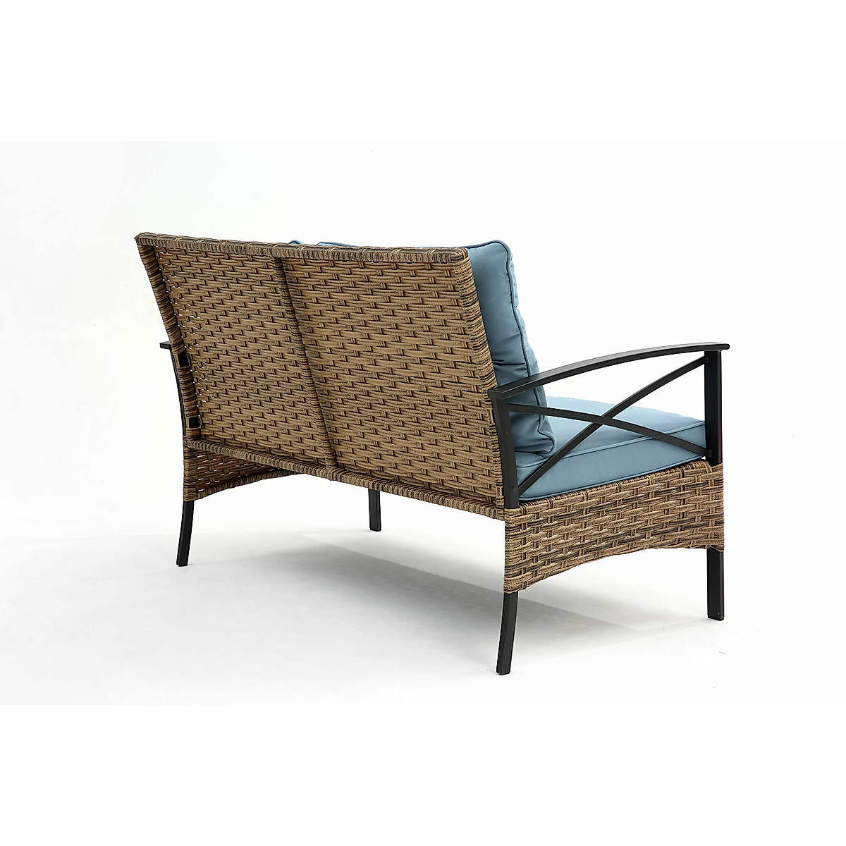 Hlcodca Outdoor Patio Furniture Sectional Sofa Set,4-Piece Rattan Wicker Dining Conversation Patio Set with Cushion & Table for Porch Yard Pool or Backyard (Blue/Garden@)