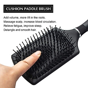 FIXBODY Paddle Brush with A Large Cushion, Smoothing Detangling Brush for Long Thick Hair, Both Wet & Dry - Black Mate